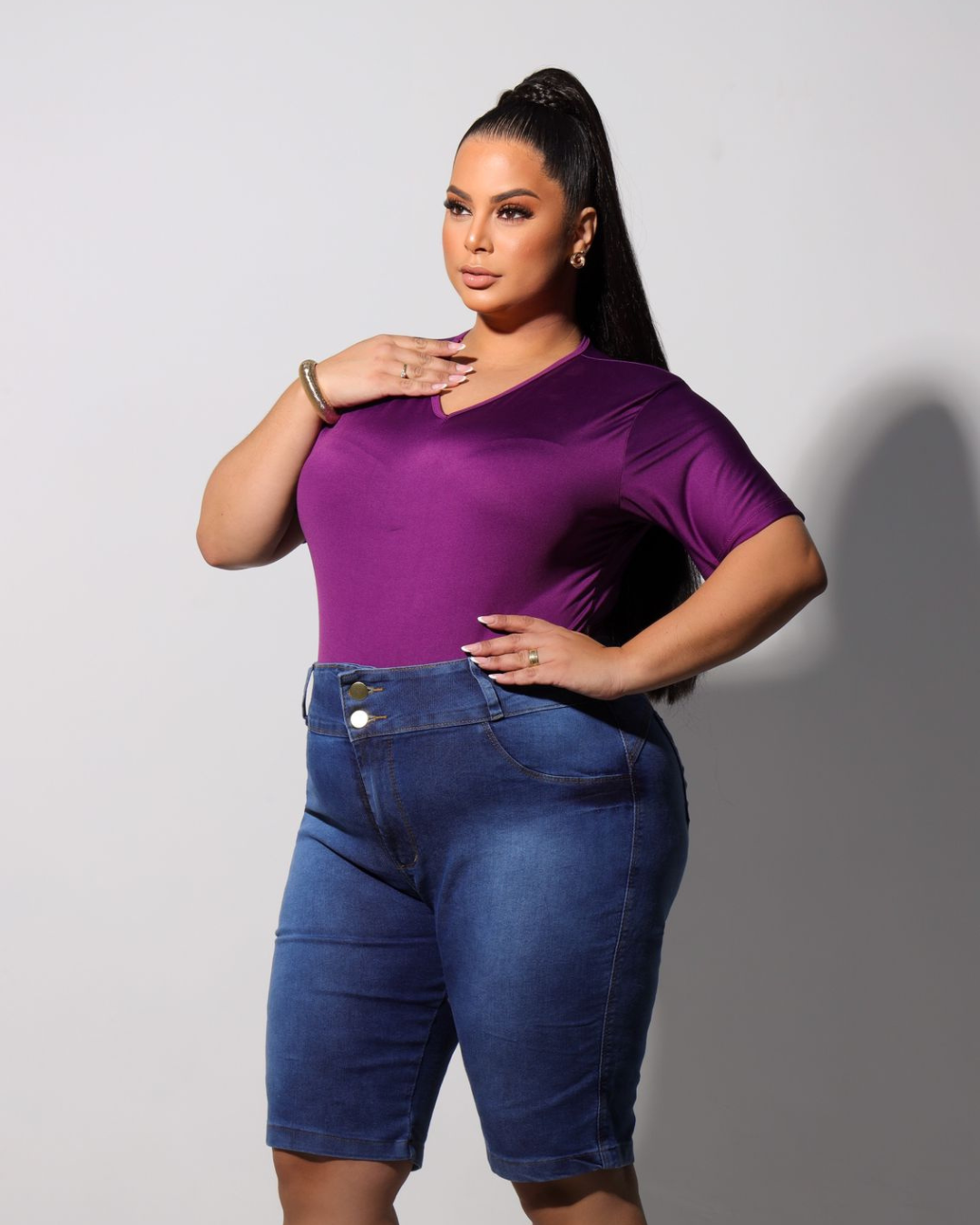 Bermuda Plus Size Cós Alto Reforçada no Atacado em Goiânia.
